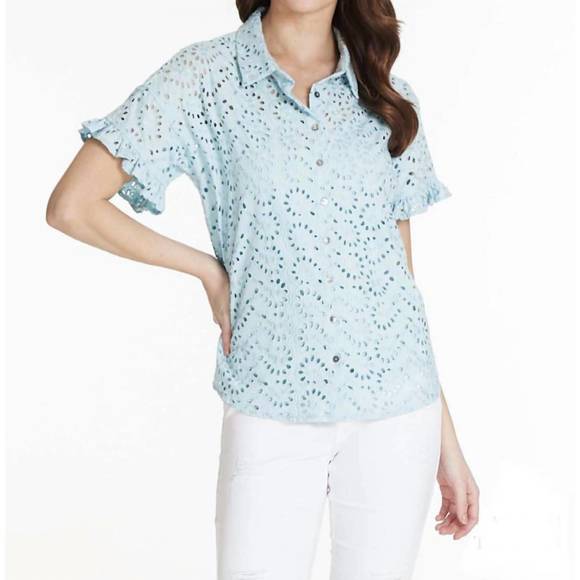 TRU LUXE | Tops | New Tru Luxe Aqua Ruffle Sleeve Campshirt With Tank ...
